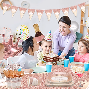 Rose Gold Party Supplies, Rose Gold Birthday Party Decorations for Girls, Women, Includes Dinner Plate, Dessert Plates,Tableware, Rose Gold Tablecloth, Cups, Table Napkins, Flag, Serves 20 Guests