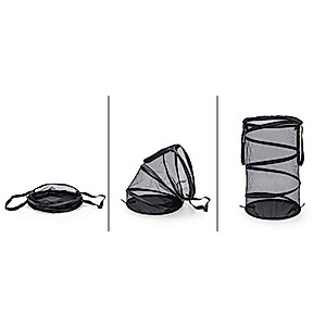 Camco Pop Collapsible Mesh Hamper Basket with Handles-Easy to Store and Clean, Perfect for Travel, Dorms, and More, Minimizes Moisture Caused Laundry Odors-Black (51977)