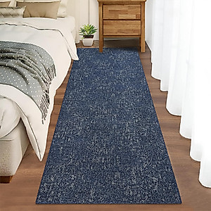 LUXLOOM Washable Runner Rug 2x6 Entryway Rug Modern Non Slip Kitchen Rugs Bathroom Rugs Solid Navy Blue Rugs for Bedroom Throw Rugs Chenille Stain Resistant Carpet for Laundry Hallway 2'x6' Navy Blue