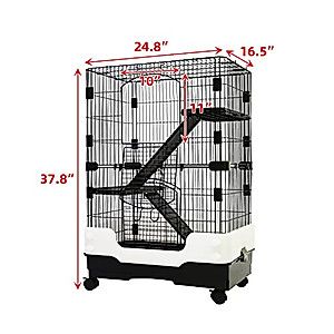 3 Levels Chinchilla Ferret Hamster Pet Crate with Caster Tray and Urine Guard (Black)