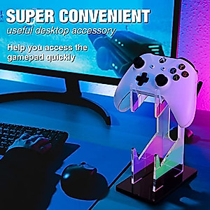 NiHome Iridescent Acrylic 2-Tier Universal Game Controller Headset Holder Stand for PS5 Xbox ONE Switch Colorful Controller Stand Gaming Accessories Anti-Slip Stable Acrylic Clear Headphone Holder