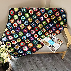 CZQLWW Handmade Crochet Throw Blanket Granny Blanket Sweater Style Year Round Gift Indoor Outdoor Travel Accent Throw for Sofa Comforter Couch Bed Recliner Living Room Bedroom Decor 59" x39" (Black)