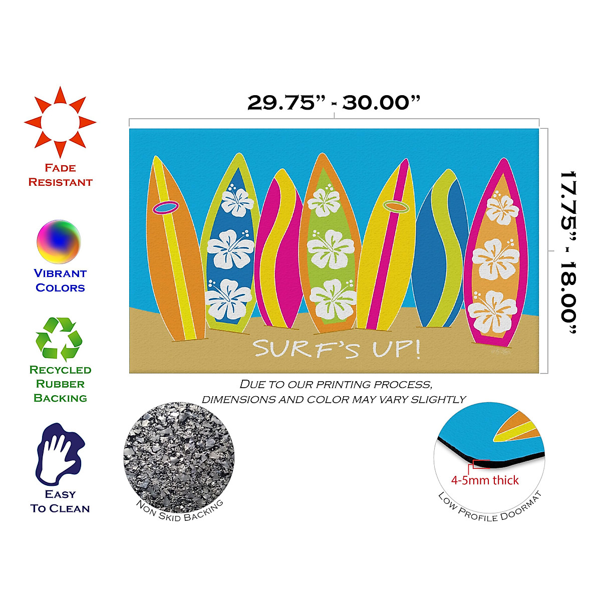 Toland Home Garden 800228 Surf Boards Summer Door Mat 18x30 Inch Beach Outdoor Doormat for Entryway Indoor Entrance