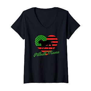 Womens Pitbull Owner Pan African American Flag Design Juneteenth V-Neck T-Shirt