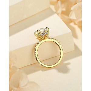 RURULUYA 3.5CT Oval Cut Engagement Rings for Women,Simulated Diamond Ring,925 Sterling Silver 18K Yellow/White Gold Plated Promise Ring (Yellow Gold(3.5CT), 6)