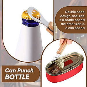 2 Pieces Magnetic Bottle and Can Openers with Wood Handle, Magnet Stainless Steel Can Punch Tappers for Beers Beverages Cans Beverages, Suitable for Camping and Traveling