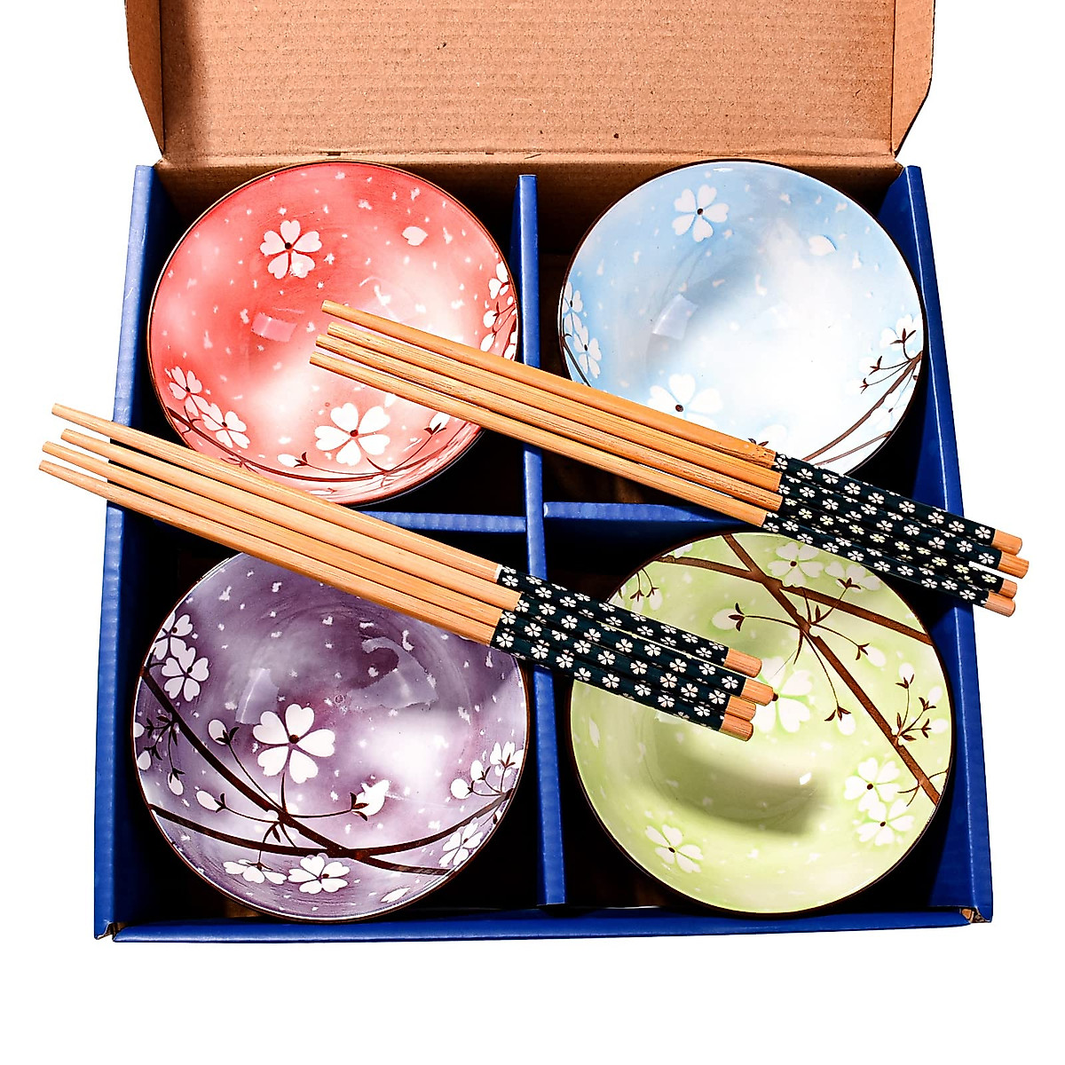 LMRLCS Japanese Rice Bowls and Chopstick set of 4 with Delicate Box