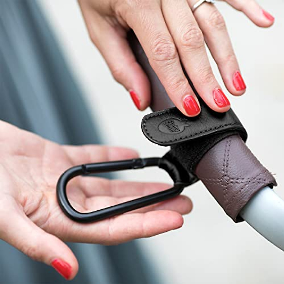 Baby Uma Black Leather Style Stroller Hooks - Award-Winning Stroller Clips for Bags - MadeForMums & Lovedbyparents Award-Winning Stroller Bag Hook - 2-Pack