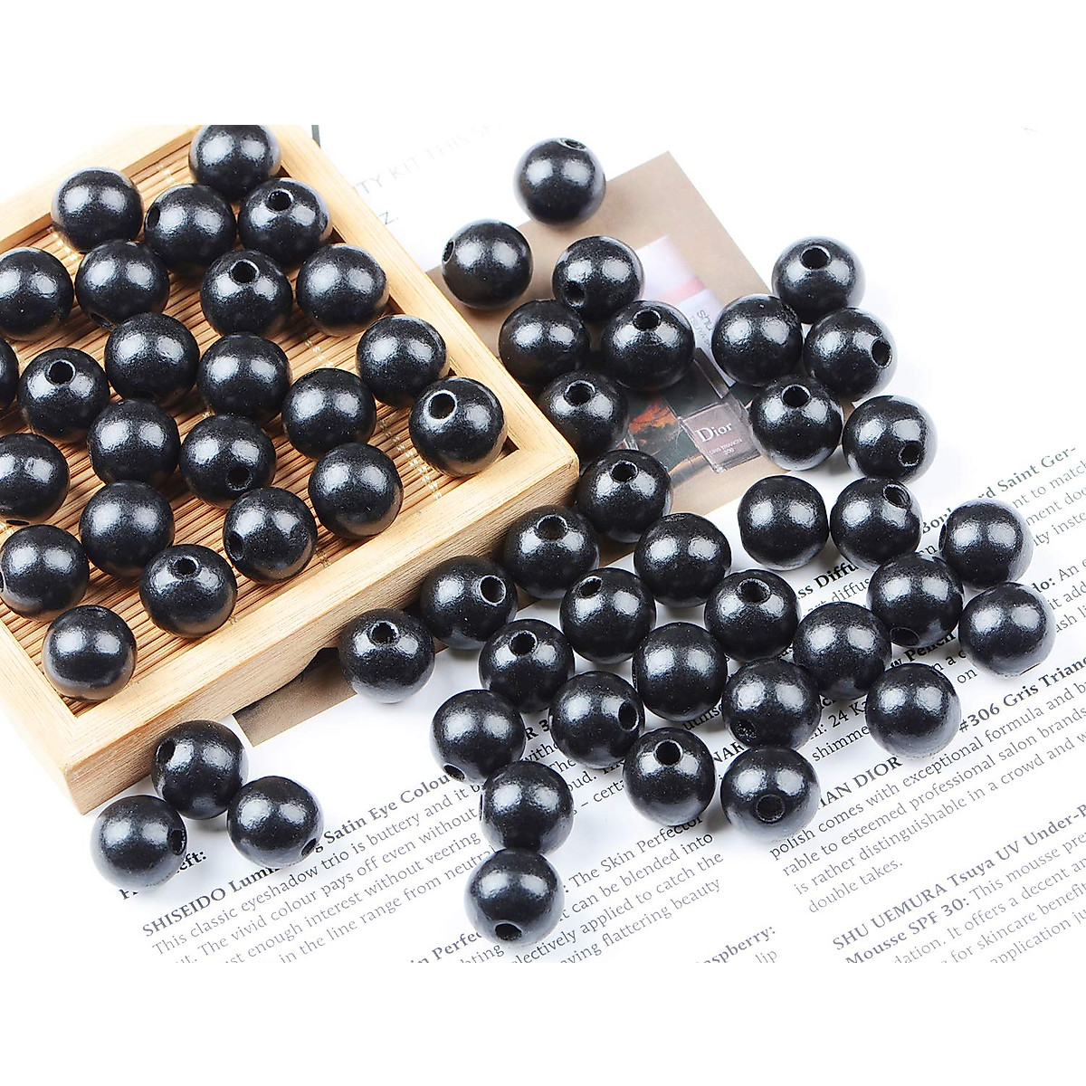AD Beads Large Hole Wood Spacer Wooden Jewelry Making Bracelet Necklace Chandelier, Large Wooden Rosary Beads Craft Beads (16mm 100pcs, Black)
