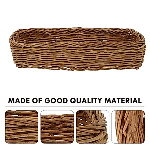 BESPORTBLE Wicker Cutlery Basket Rectangular Woven Baskets Bins Woven Forks Knives Spoons Storage Organizer Box Seagrass Basket for Silverware