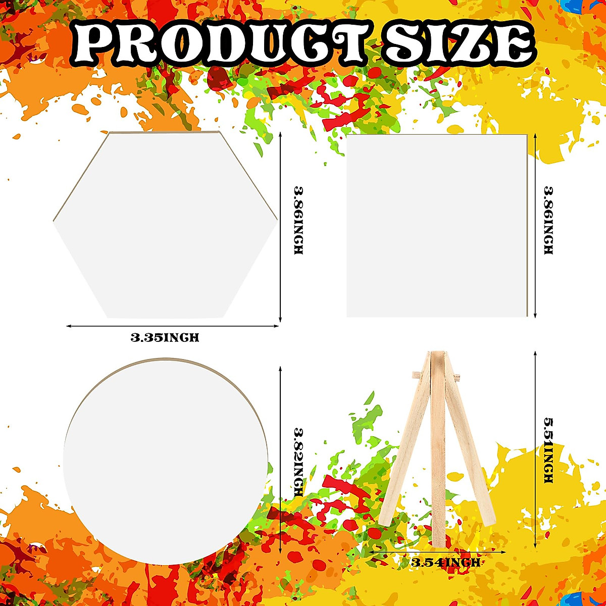 Soaoo 12 Sets 4x4 Inch Mini Canvas and Easel Set Wooden Mini Art Easel Canvas Painting Set with 12 Boxes Watercolor Paint for Kids Teenagers Paint and Sip Art Party Supplies