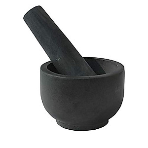 Kaizen Casa Stone Mortar and Pestle, for Grind Spices, Powder Pesto, Mash Herbs, Crush Pills, Regular Size (3.75"X2.75" Mortar, 5" X1.5" Pestle)