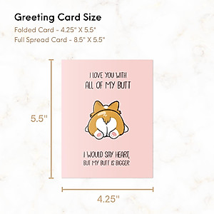 ALY LOU Corgi Anniversary Card for Boyfriend Husband, Funny Birthday Card for Him Her, Sarcastic Adult Card for Wife Girlfriend, Dirty Greeting Card - I Love You With All My Butt