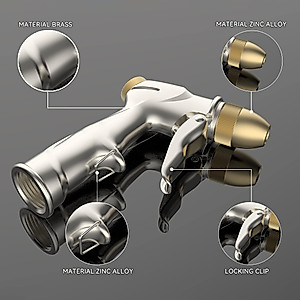 NEOTEC Upgrade 100% Heavy Duty Metal Garden Hose Nozzle，High Pressure Water Hose Nozzle with 4 Spray Patterns Rotating for Outdoor Lawn & Garden Watering, Car & Pet Washing