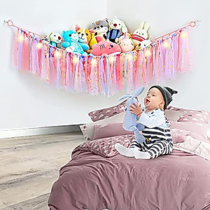 Stuffed Animal Storage Hammock, Plush Toy Hammock with LED Lights,Perfect Organizer Gift for Kids Children