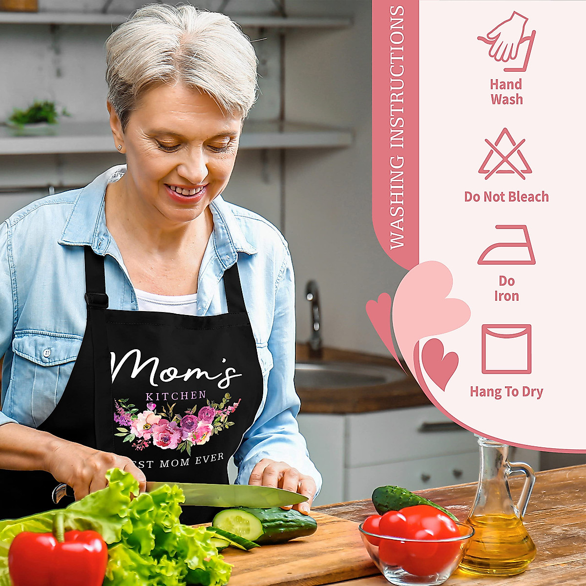 Zexpa Apparel Customized Black Apron for Mom, Personalized Mother's Day Gift Name, Initial