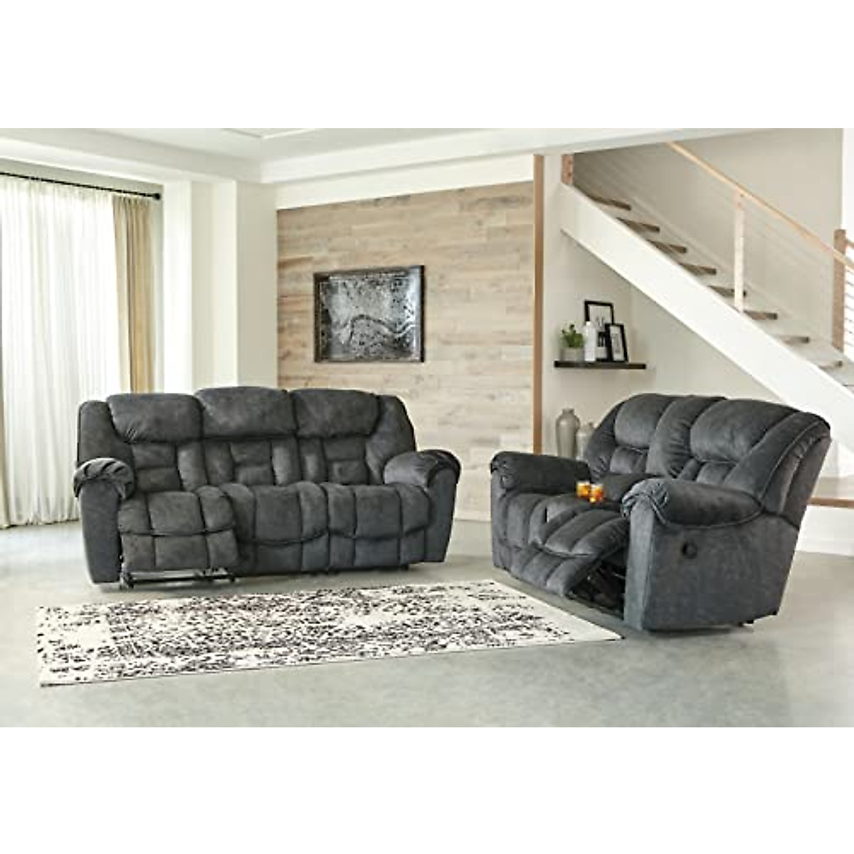 Signature Design by Ashley Capehorn Oversized Manual Pull Tab Reclining Sofa, Dark Gray