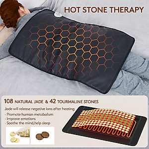UTK Infrared Heating Pads for Back, Far Infrared Heating Pad for Pain Relief, Heating Pad with 108 Jade & 42 Tourmaline Stones, Fast Heat up, Carrying Bag Included, Mpro Size: 21x31 Inches