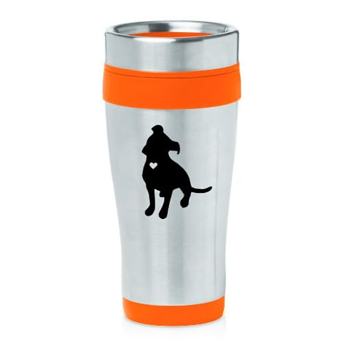 16oz Insulated Stainless Steel Travel Mug Coffee Mug Tumbler Cute Pitbull with Heart (Orange)