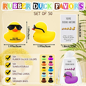 Glimin 100 Set Inspirational Mini Rubber Ducks with Glasses You are Awesome Card and Bag Thank You Gift Employee Appreciation Gift You're Ducking Gift for Christmas Staff Team Coworker Party Favors