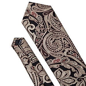 Barry.Wang Paisley Tie Set Hanky Cufflink Silk Gold Neckties