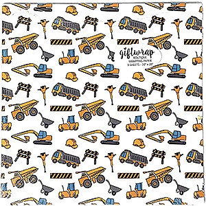Stesha Party Construction Birthday Gift Wrapping Paper - Folded Flat 30 x 20 Inch (3 Sheets)