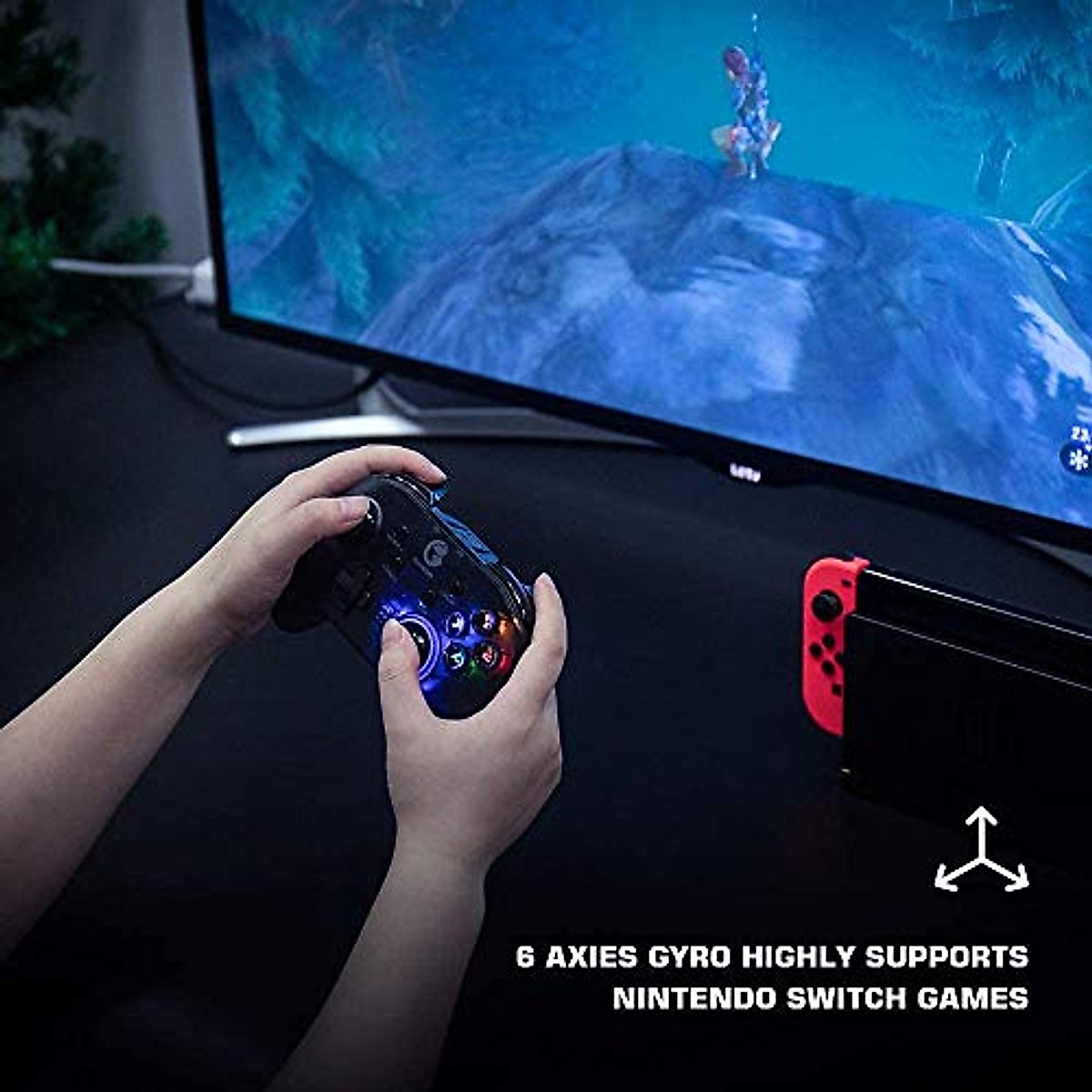 GameSir T4 Pro Wireless Game Controller for Windows 7 8 10 PC/iPhone/Android/Switch, Dual Shock USB Bluetooth Mobile Phone Gamepad Joystick for Apple Arcade MFi Games, Semi-Transparent LED Backlight