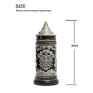 HAUCOZE Beer Stein Mug German Eagle Medallion Stanley Viking Tankard with Petwer Lid Birthday Gifts 0.6Liter