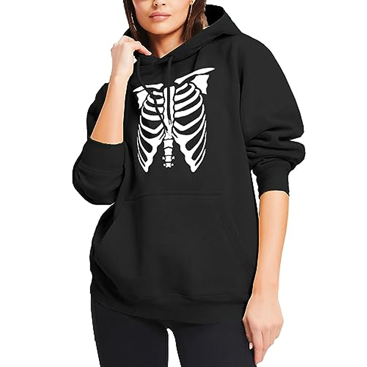 AOBUTE Adult Lightweight Skeleton Hoodie Drawstring Halloween Pocket Hooded Pullover XL