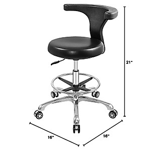 Nazalus Rolling Stool Task Chair Drafting Adjustable with Wheels and Backrest Heavy Duty for Office Kitchen Medical Dentist Shop Lab and Home(with Footrest)