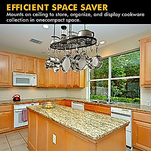 Vdomus Hanging Pot Rack Organizer - Heavy-duty Ceiling Pot Rack Storage - Mounted Kitchen Overhead Pots Holder - Multi-Purpose Kitchen Cookware, Utensils Hanger - 15 Hooks, 33 x 17 inches