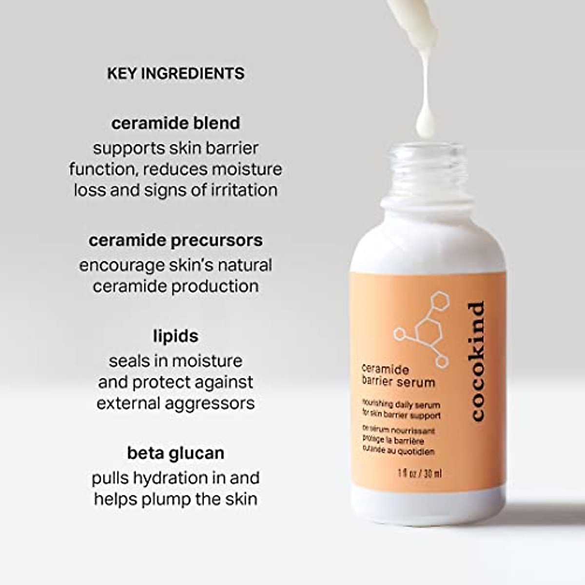 Cocokind Ceramide Serum, Hydrating Serum for Face, Skin Barrier Repair Face Serum with Ceramides, Ceramide Moisturizer and Lactic Acid Serum