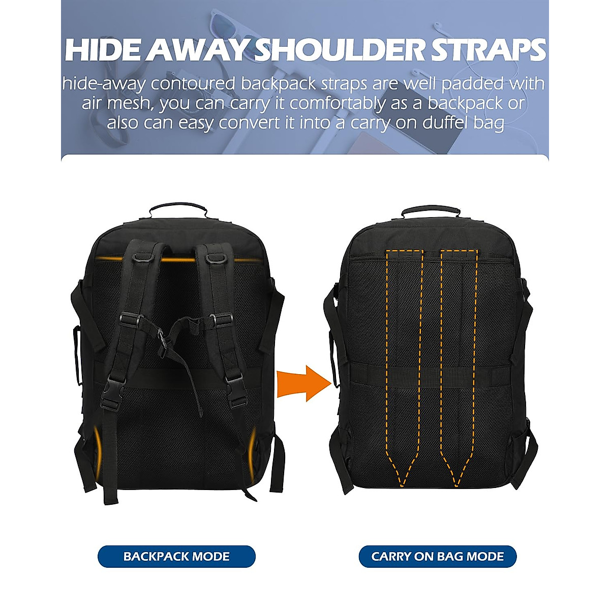 Hynes Eagle Carry on Backpack 38L Large Travel Backpack for Women Flight Approved Weekender Bag Laptop Backpack Men 15 inches Black with 3PCS Packing Cubes Set Grey