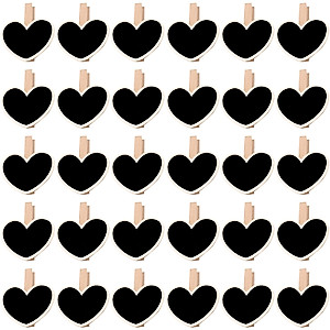 30 Pcs 2.6 * 2.2Inch Wood Mini Chalkboard Clips Wooden Blackboard Clips Chalk Board Message Board Tag Signs with Pegs for Memo,Note Taking,Food Label,Wedding Table Number Place Card,Party Decor