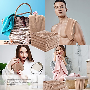 Syhood 12 Pieces Face Wash Cloth 12 x 12 in Makeup Remover Cloths Towel Coral Velvet Facial Microfiber Cloths Soft Fast Drying Facial Cleansing Towel for Face(Brown)