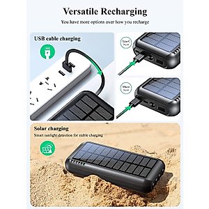 UYAYOHU Power-Bank-Solar-Portable-Charger - 40000mAh Power Bank Large Capacity Built in 3 Output and 1 Input Cables and Flashlight 5V3.1A Fast Charger Compatible with All Smart Phones and Devices