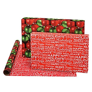 American Greetings 120 sq. ft. Vintage Christmas Wrapping Paper Bundle, Gingerbread, Ornaments, Peppermints (3 Extra Wide Rolls 40 in. x 12 ft.)
