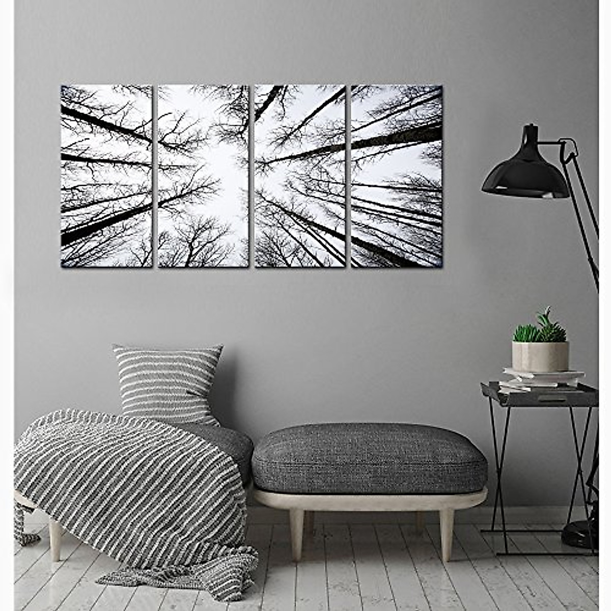 LevvArts - Black and White Forest Canvas Wall Art Low Angle View Aspen Trees Picture Print on Canvas,San Juan National Forest,4 Panels Framed Artwork for Modern Home Wall Decoration
