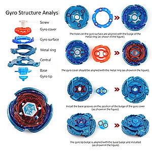 Gyros 6 Pieces Pack, Battling Tops Metal Fusion Starter Set with Stickers Two Launchers Gift Idea Toys for Boys Kids Children Age 6+…