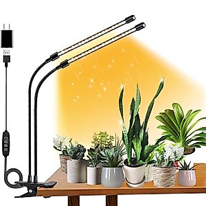 FRGROW Grow Lights for Indoor Plants Full Spectrum, Plant Grow Lights, 3000k/5000k/660nm Plant Growing Lamps, Clip on Plant Lamp with White Red LEDs, Timer Setting, 10-Level Dimmable(2-Head)