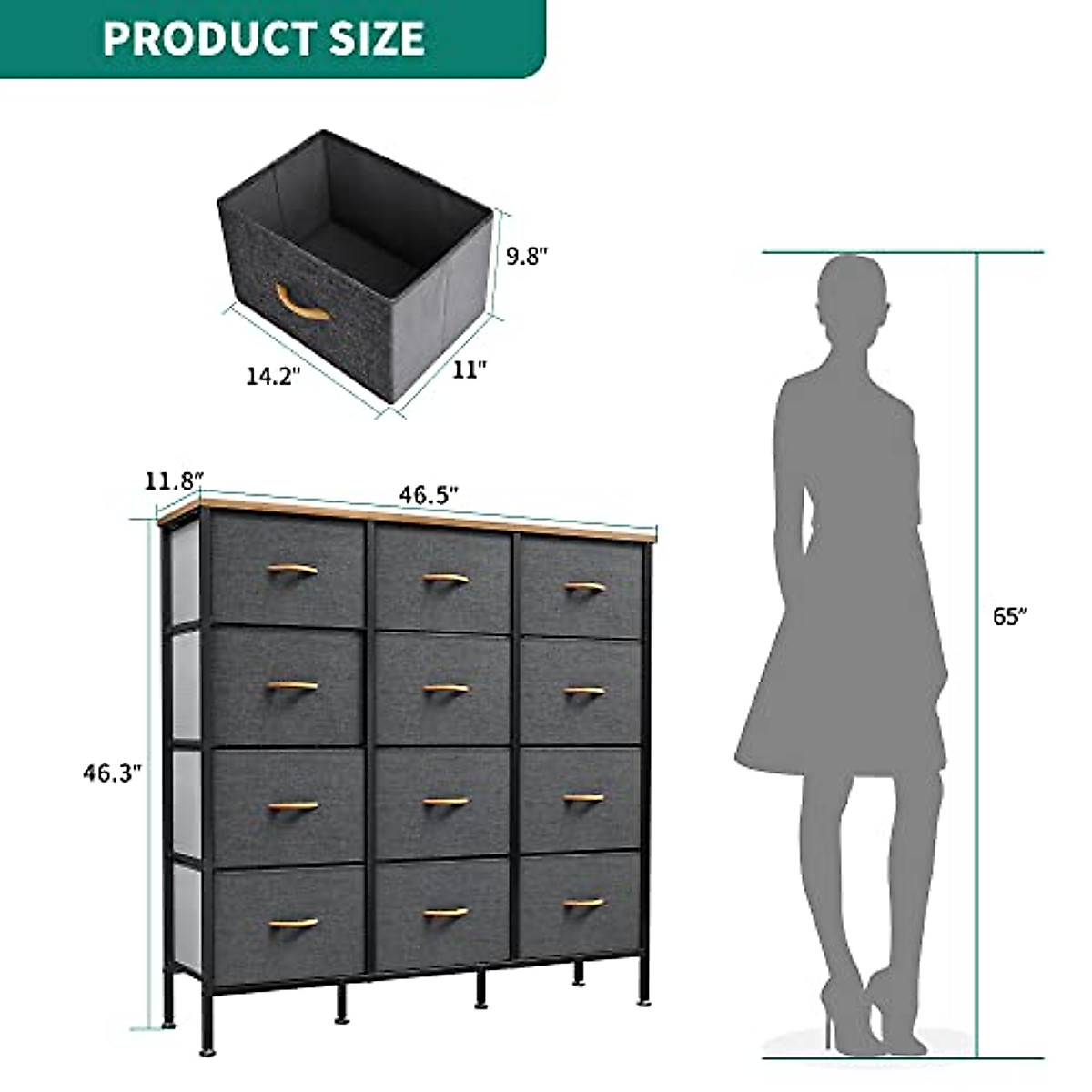 YITAHOME Bedroom Dressers with Drawers - Fabric Dresser for Closet, 12 Drawer Fabric Dresser, Living Room, Hallway, Closets & Nursery - Sturdy Steel Frame, Wooden Top & Easy Pull Fabric Bins