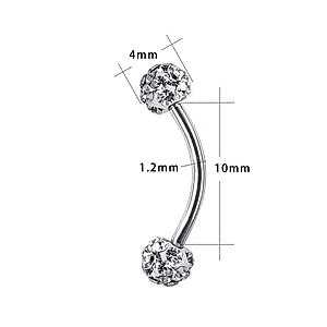 ZS 16 Gauge Eyebrow Rings Curved Barbell 4mm Tiny Crystal Ball Belly Button Rings Nipple Rings Tongue Piercings