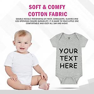 Personalized Unisex Baby Bodysuit - Custom Bodysuit with Name and Other Text on Front - Short Sleeve Personalized Baby Romper - Gray - 0-3 Months