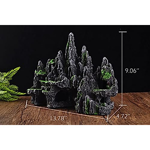 IBWell Aquarium Ornament Rock Cave Landscape, Artificial Mountain Hill View Stone with Moss, Fish Tank Decoration