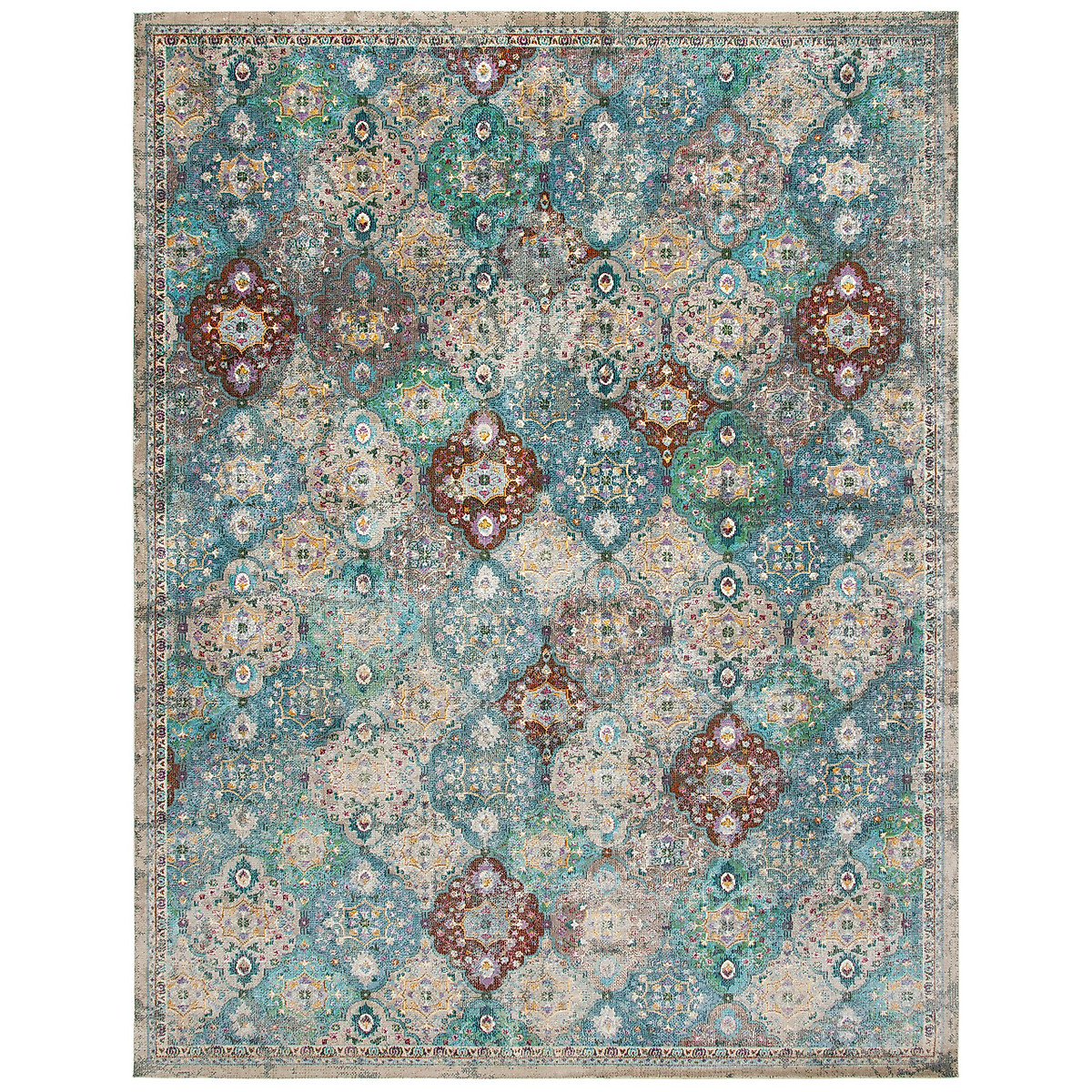 SAFAVIEH Luxor Collection Area Rug - 8' x 10', Ivory & Turquoise, Handmade Boho Chic, Ideal for High Traffic Areas in Living Room, Bedroom (LUX329A)