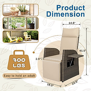 Flamaker Recliner Chair Adjustable Outdoor Indoor Wicker Lounge Chairs with Flip Table Patio Recliners & Thick Cushion for Balcony, Porch, Living Room (1 Pieces)