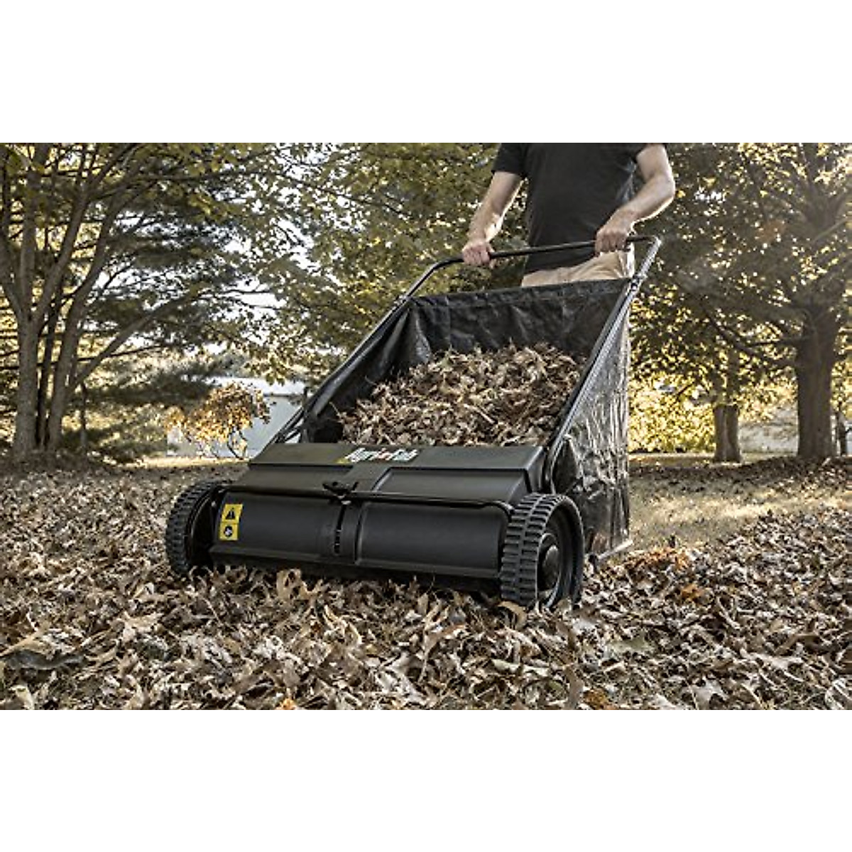 Agri-Fab 45-0218 26-Inch Push Lawn Sweeper, 26 Inches, Black & Greenworks 10 Amp 14” Corded Electric Dethatcher (Stainless Steel Tines)