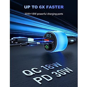 RIWUSI Bluetooth 5.3 FM Transmitter for Car, [All-Over Glow] PD 30W+QC 3.0 Dual-Port Fast Car Charger, Wireless FM Radio Bluetooth Car Adapter with Hands-Free Calling, Hi-Fi Music Player/Car Kit