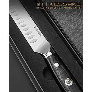 KESSAKU Carving Knife - 12 inch - Dynasty Series - Razor Sharp - Granton Edge - Forged ThyssenKrupp German High Carbon Stainless Steel - G10 Garolite Handle with Blade Guard