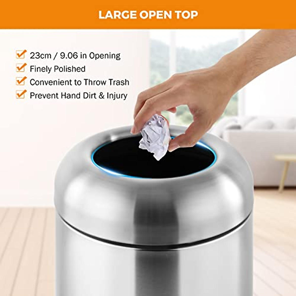 BEAMNOVA Bundle Metallic 15 x 31.5 in + Metallic 9.8 * 2.4 in Trash Can Outdoor Indoor Garbage Enclosure with Lid Inside Barrel Stainless Steel Industrial Waste Container